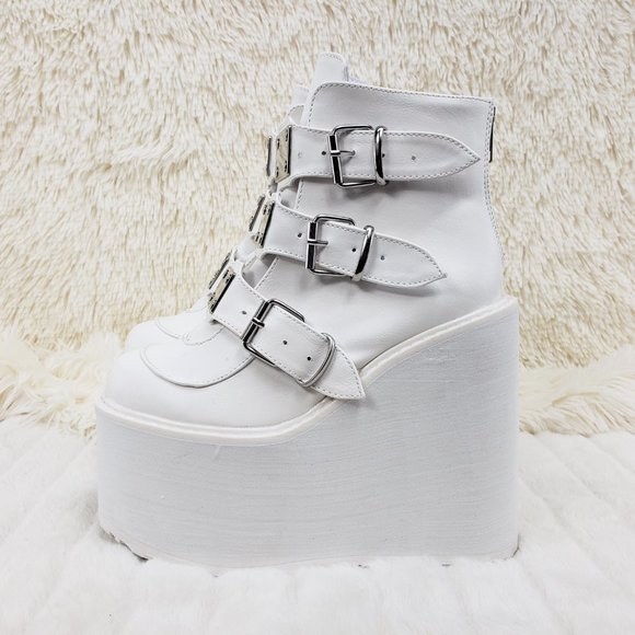 Demonia | Shoes | White Platform Wedge Goth Punk Ankle Boots Swing ...